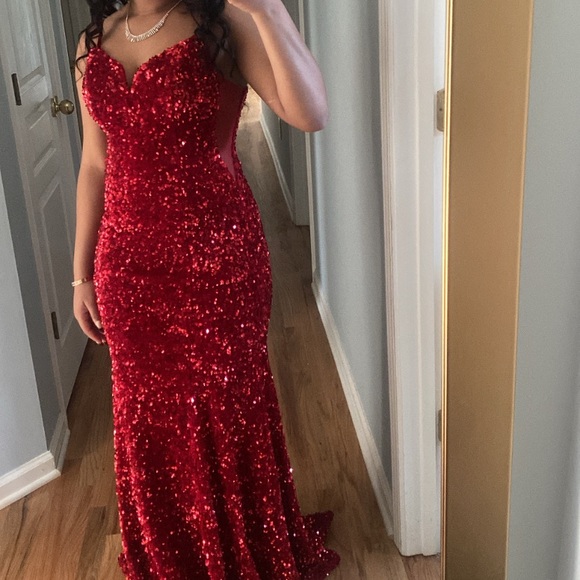 Cinderella's Closet | Dresses | Red Sequence Prom Dress | Poshmark